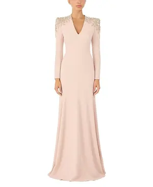 Jenny Packham Nila Embellished V-neck Maxi Dress - Morganite