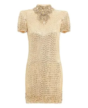 Jenny Packham Embellished Turtleneck Mini Dress - Illusion