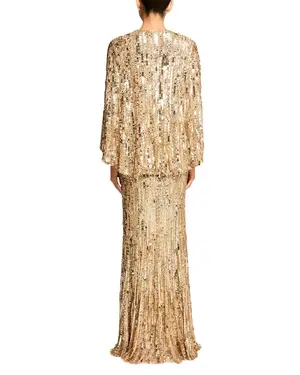 Jenny Packham Embellished Sequined Cape And Maxi Dress - Illusion