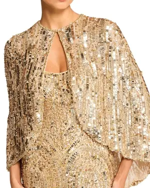 Jenny Packham Embellished Sequined Cape And Maxi Dress - Illusion