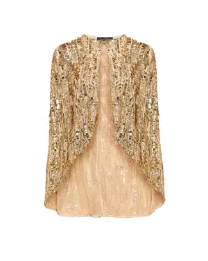 Jenny Packham Embellished Sequined Cape And Maxi Dress - Illusion