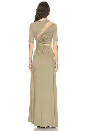 SID NEIGUM Gathered Slit Maxi Dress - Olive