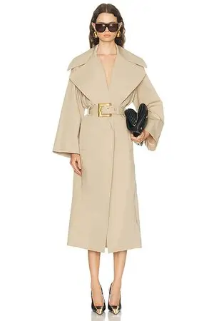 Balmain Belted Gabardine Long Trench