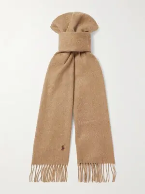 Polo Ralph Lauren Fringed Logo-embroidered Cashmere Scarf - Brown