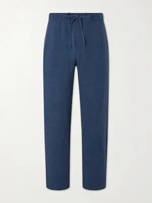 De Bonne Facture Lounge Straight-leg Linen And Wool-blend Trousers - Blue