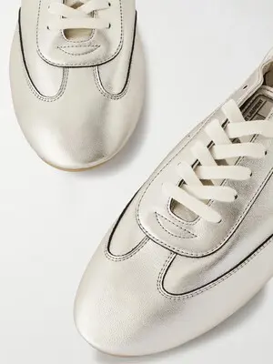 Saint Laurent Lewis Metallic Leather Sneakers - Silver