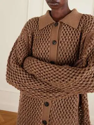 DIOTIMA Crystal-embellished Open-knit Wool Cardigan