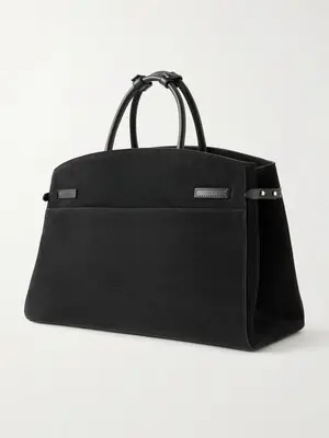 DEMELLIER The Hudson Leather-trimmed Suede Tote - Black