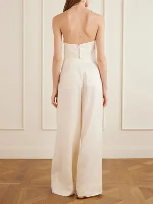 ANDRES OTALORA Cosmos Strapless Cropped Embroidered Linen Top