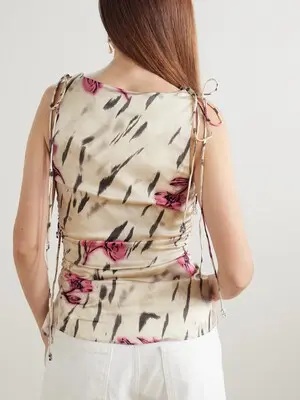 GANNI Tie-detailed Printed Satin Top - Multi