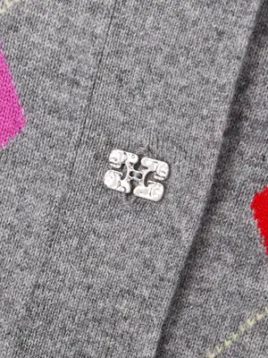 GANNI Logo-embroidered Argyle Merino Wool And Cashmere-blend Cardigan - Gray