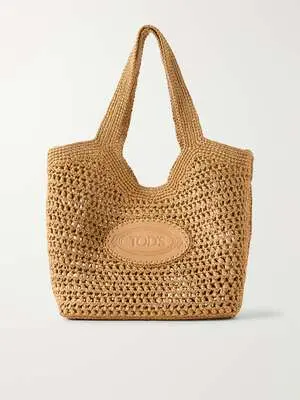TOD'S Woven Straw Tote Bag - Tan