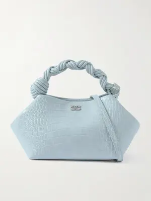 GANNI Bou Braided Croc-effect Shoulder Bag - Blue