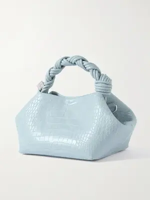 GANNI Bou Braided Croc-effect Shoulder Bag - Blue
