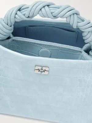 GANNI Bou Braided Croc-effect Shoulder Bag - Blue