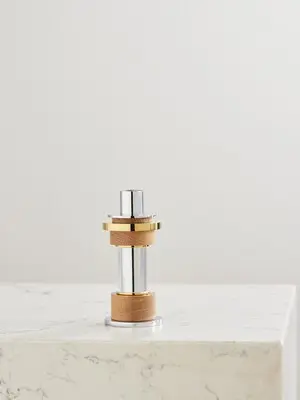 Christofle Myriade Medium Stainless Steel, Gold-tone, Oak And Glass Candle Holder - Silver