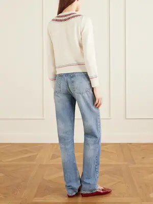 DÔEN Olympe Embroidered Wool And Cashmere-blend Cardigan - Neutrals