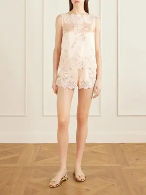 DÔEN Iona Lace-trimmed Silk-satin Shorts - Peach