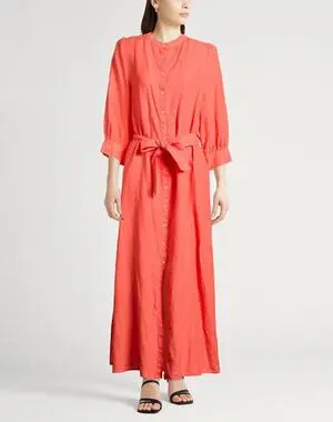 120% Lino Maxi Shirt Dress - Orange