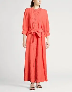 120% Lino Maxi Shirt Dress - Orange