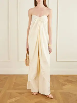 Johanna Ortiz Strapless Twisted Knotted Satin-jacquard Top - Neutrals