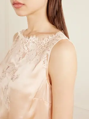 DÔEN Viviane Lace-trimmed Silk-satin Top - Peach