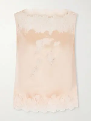 DÔEN Viviane Lace-trimmed Silk-satin Top - Peach