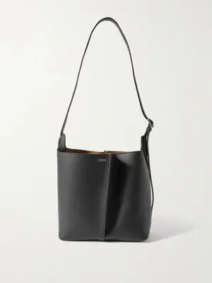 Loewe Bilbao Medium Pleated Leather Bucket Bag - Black