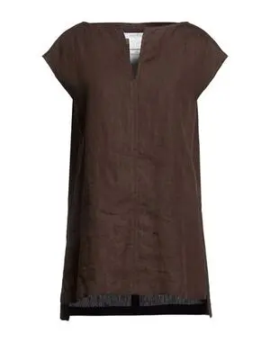 Max Mara MAX MARA Linen Cap Sleeve V-Neck Top Brown