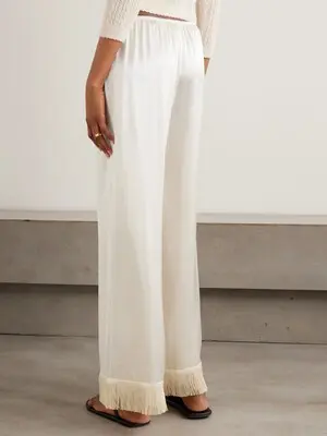 DÔEN Lavon Fringed Silk Wide-leg Pants - Neutrals