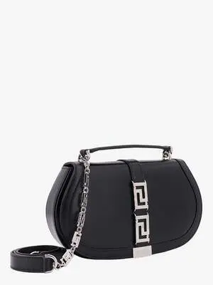 Versace Leather Handbag With Metal La Greca Detail
