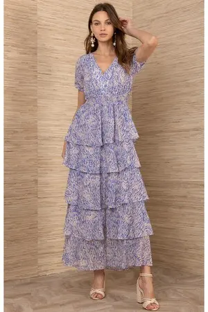 Hale Bob Imogene Chiffon Maxi Dress Blue