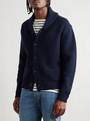 Hartford Shawl-collar Ribbed Wool Cardigan - Blue