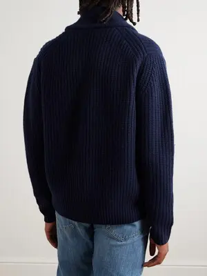 Hartford Shawl-collar Ribbed Wool Cardigan - Blue