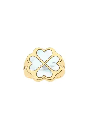 JANE WIN Lucky Clover Signet Ring - Gold