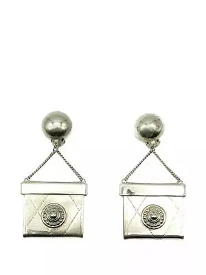 JENNIFER GIBSON JEWELLERY 1980s Statement Handbag Clip-on Earrings - Silver