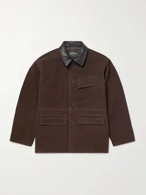 FRIZMWORKS Leather-trimmed Suede Jacket - Brown