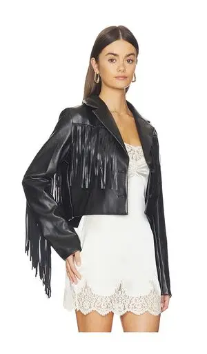 MORE TO COME Faux Leather Cropped Jacket