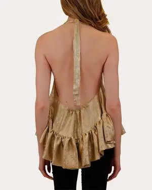 Azeeza Metallic Lamé Halter Top