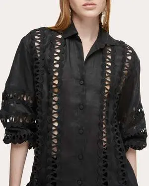 Waimari Solana Embroidered Linen Button-up Shirt
