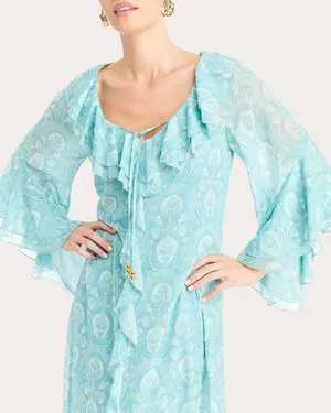 Mestiza New York Bimini Trellis Chiffon Ruffle Kaftan Midi Dress