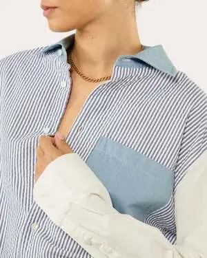 WITH NOTHING UNDERNEATH Oversized Patchwork Chambray Shirt