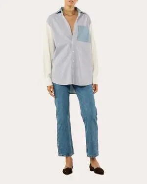WITH NOTHING UNDERNEATH Oversized Patchwork Chambray Shirt