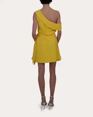 Azeeza Kavari Satin Drape Asymmetric Mini Dress - Yellow