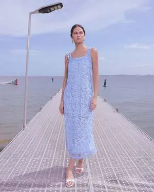 Waimari Centella Embroidered Floral Sequin Maxi Dress - Blue