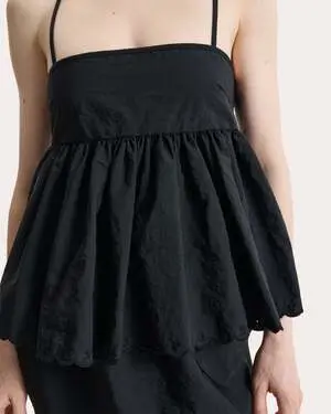Cecilie Bahnsen Embroidered Taffeta Peplum Tank Top