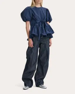 Cecilie Bahnsen Bale Ripstop Puff-sleeve Peplum Top