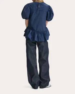 Cecilie Bahnsen Bale Ripstop Puff-sleeve Peplum Top