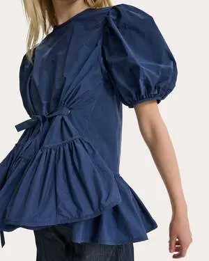 Cecilie Bahnsen Bale Ripstop Puff-sleeve Peplum Top