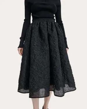 Cecilie Bahnsen Mala Grasmere Matelassé Midi Skirt - Black